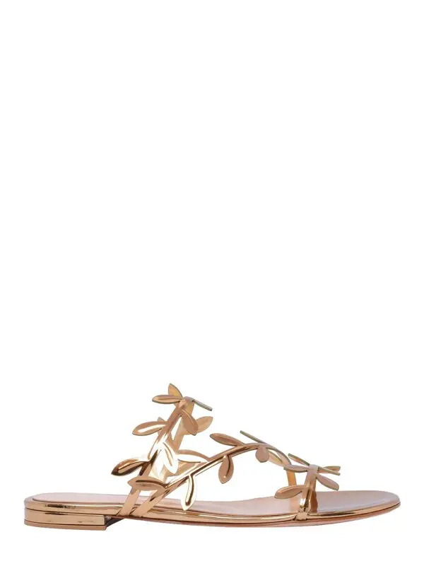 GIANVITO ROSSI Flavia Floral Print Leather Sandals - Gold
