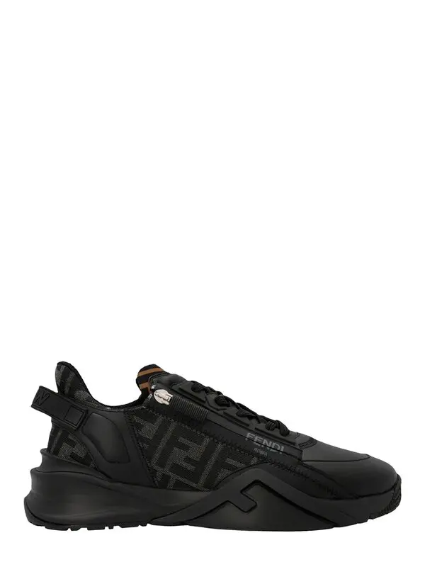 Fendi Flow Leather Sneakers With Zip Closure - Black