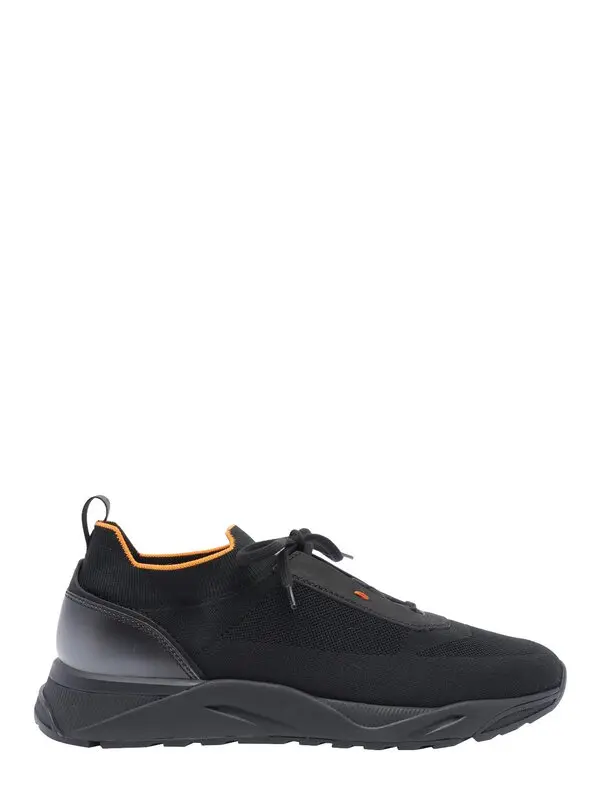 Santoni Fabric Lace-up Sneakers With Contrast Piping - Black