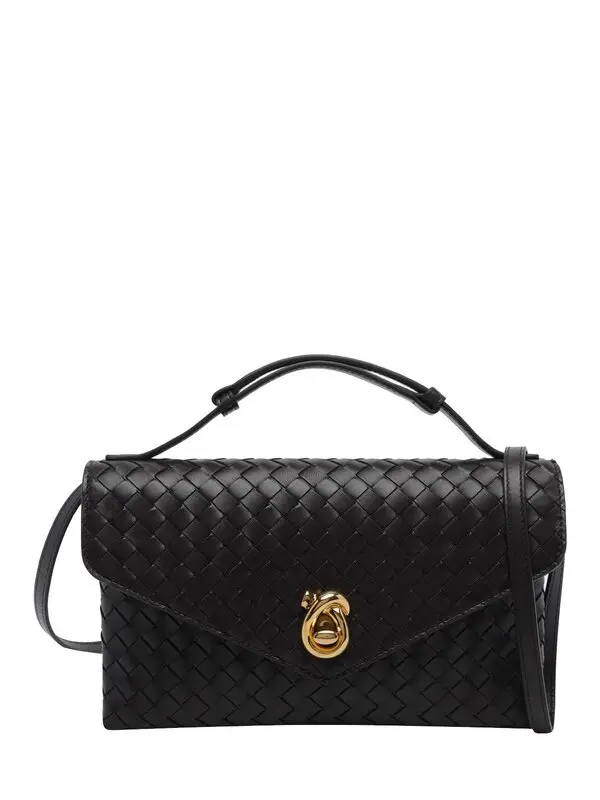 Bottega Veneta Knot Lock Woven Leather Handbag - Brown