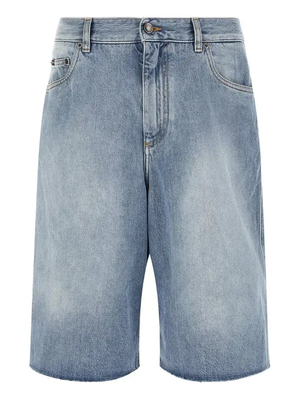 Dolce & Gabbana Wide-leg Denim Bermuda Shorts With Frayed Hem - Blue