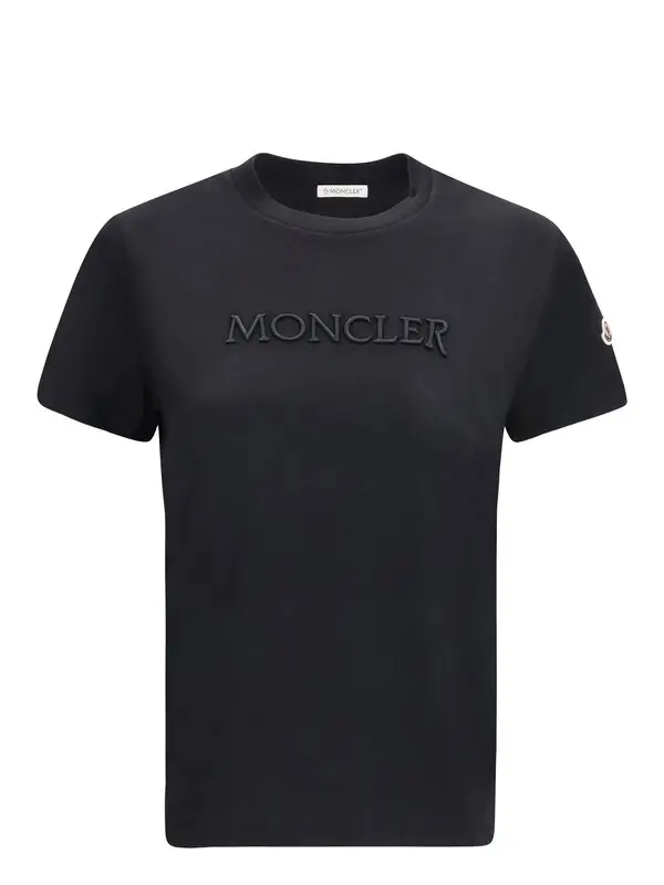 Moncler Cotton T-shirt With Tone-on-tone Embroidered Logo - Black