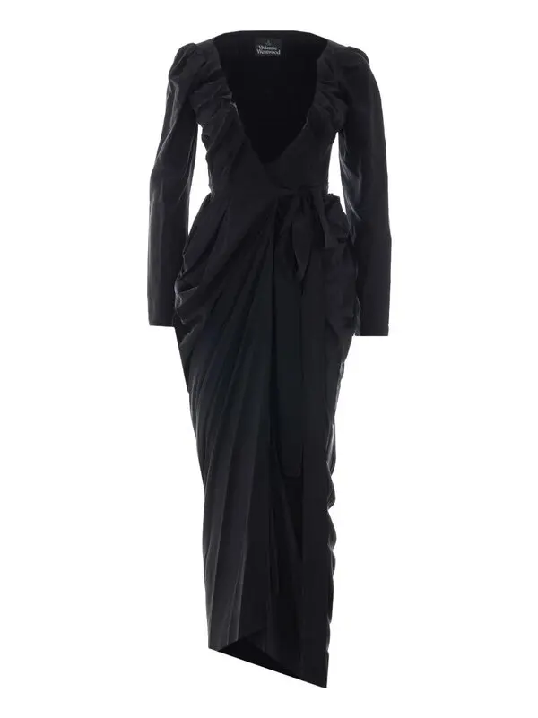 VIVIENNE WESTWOOD Draped V-neck Long-sleeve Belted Dress - Black