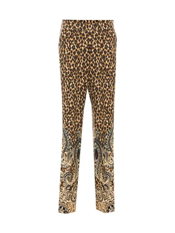 Etro Leopard And Paisley Motif Straight-leg Silk Trousers - Multicolor