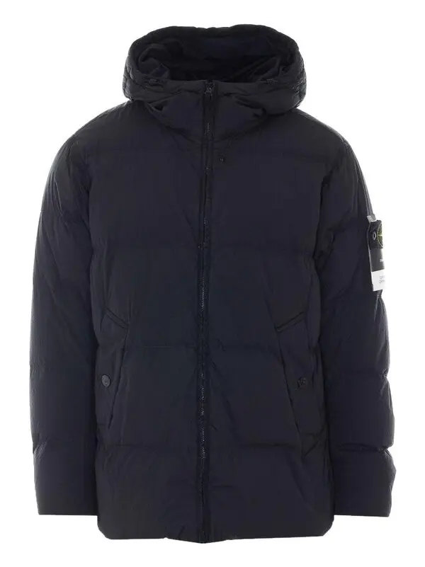 Stone Island Garment Dyed Crinkle Reps Logo Down Jacket - Black