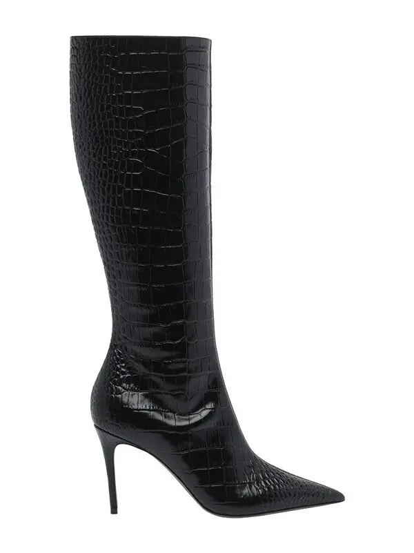 Paris Texas Crocodile Effect Knee-high Stiletto Boots - Brown