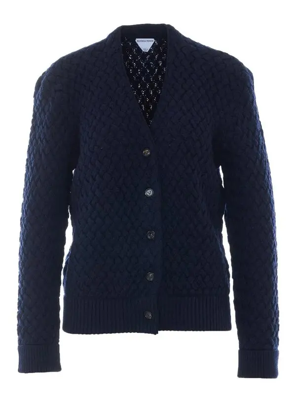 Bottega Veneta Intrecciato Wool Cardigan - Blue