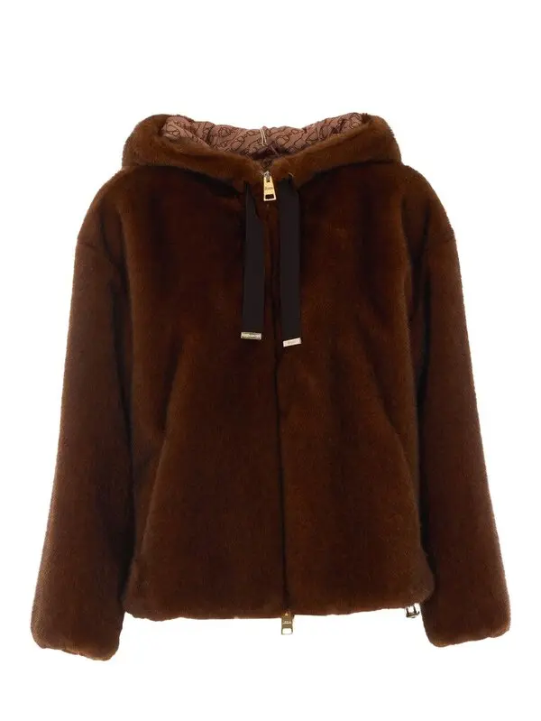 Herno Faux Fur Hooded Bomber Jacket - Brown