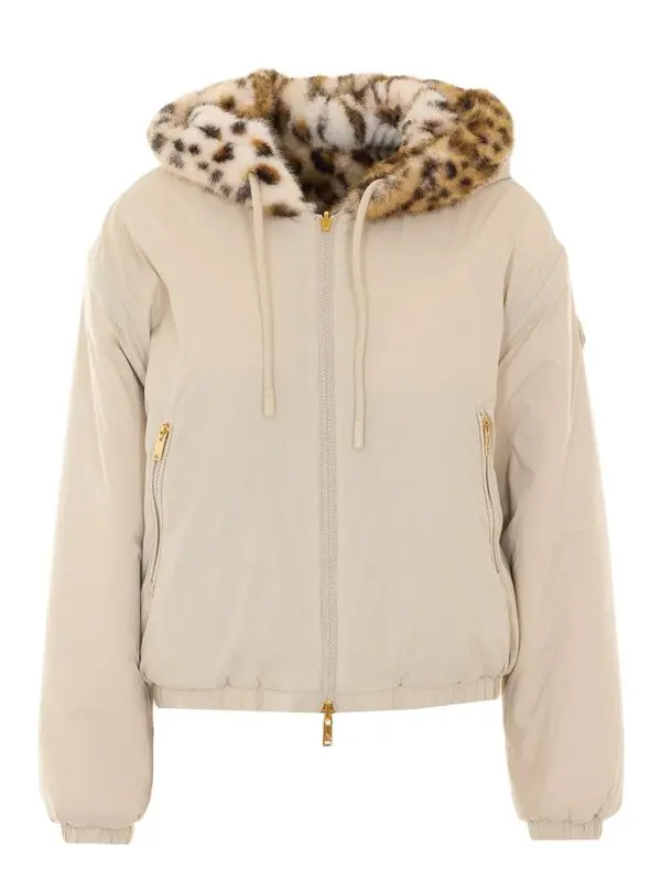 Moose Knuckles Reversible Quilted Faux Fur Hooded Jacket With Animal Print - Cream