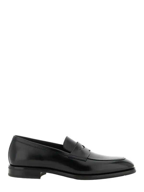 Santoni Gregor Loafers In Brushed Calf Leather - Black