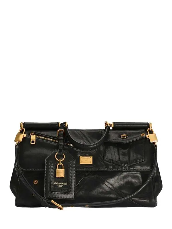 Dolce & Gabbana Biker Patch Calfskin My Sicily Medium Handbag - Black