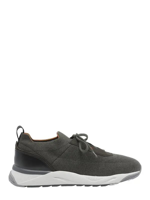 Santoni Fabric Lace-up Sneakers With Leather Details - Green