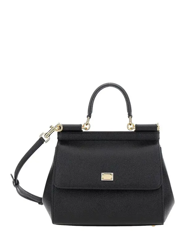 Dolce & Gabbana Sicily Medium' Leather Bag With Front Logo - Black