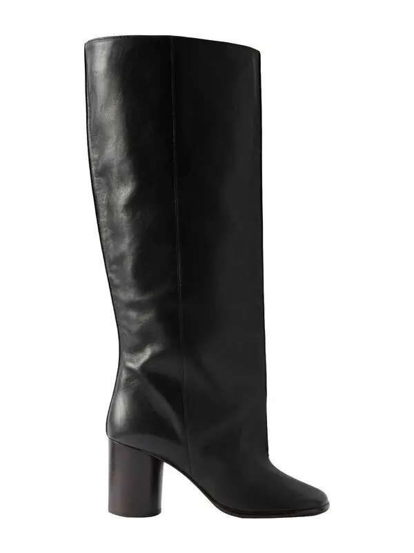 LEMAIRE Crease Leather Knee Boots - Black