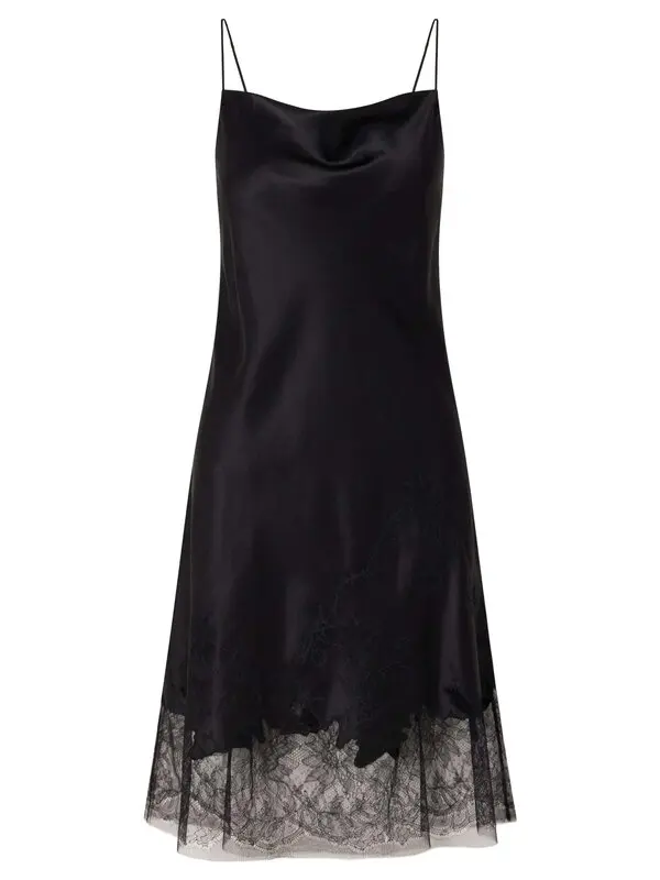 Carine Gilson Lace-trimmed Silk-satin Midi Dress - Black