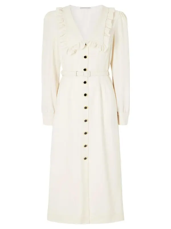 Alessandra Rich Belted Virgin Wool-crepe Midi Dress - Yellow