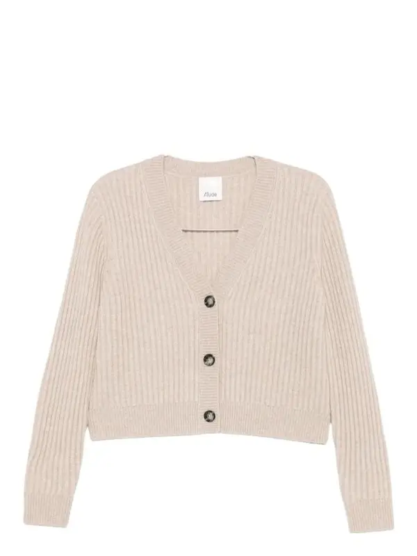ALLUDE Long Sleeve Ribbed Cardigan - Nude