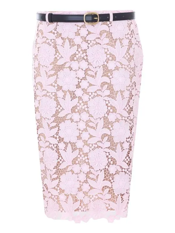 SELF-PORTRAIT Floral Lace Pencil Skirt - Pink