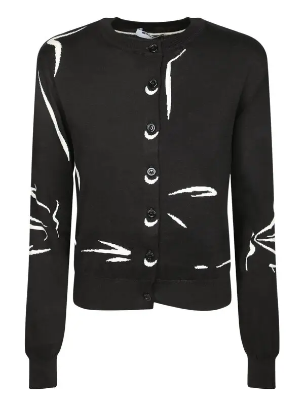 Moschino Single-breasted Knit Cardigan With Abstract Pattern - Black