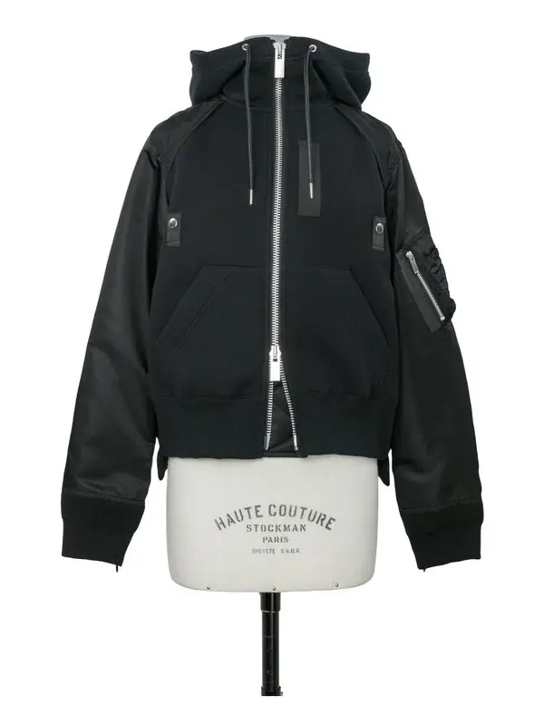 Sacai Sponge Sweat Bomber Hoodie - Black
