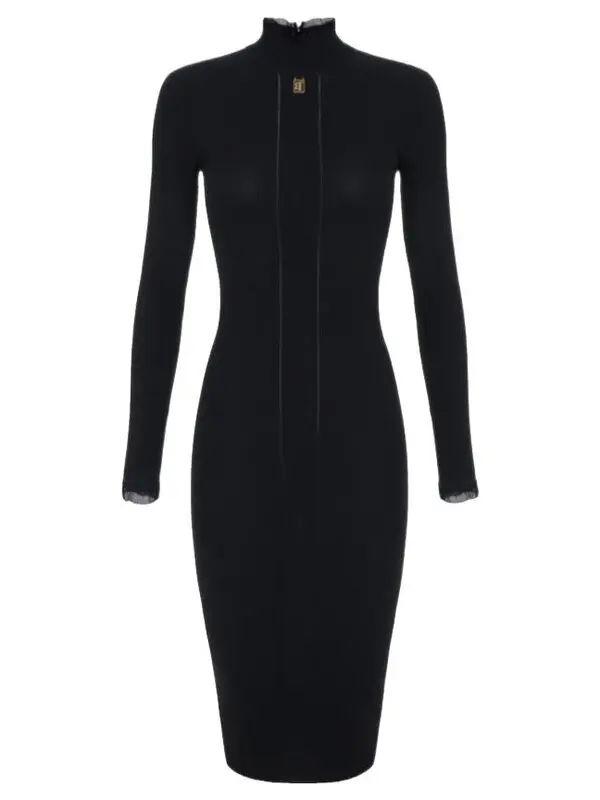 Elisabetta Franchi Ribbed Tulle-trim Knitted Dress - Black