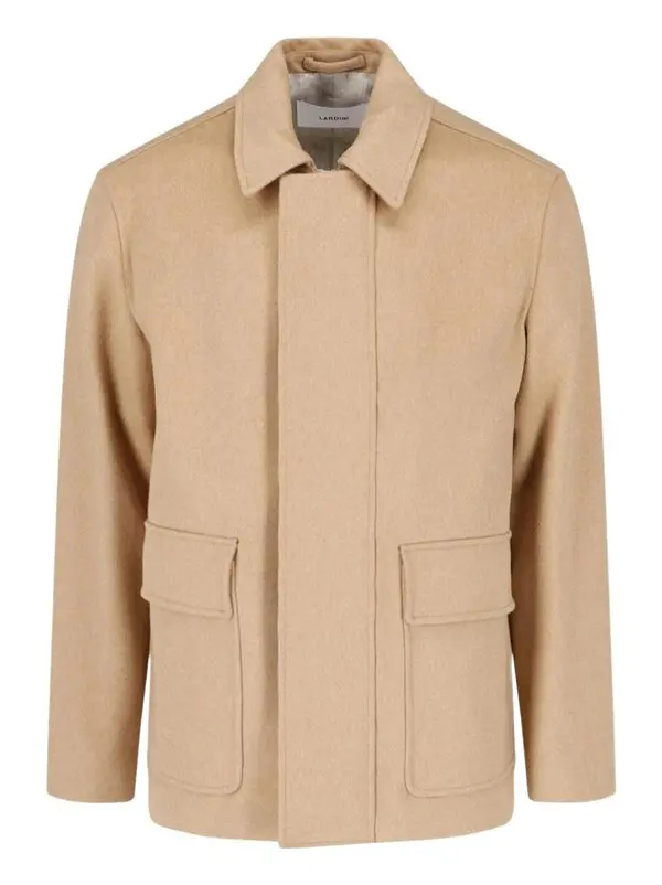 LARDINI Hidden Placket Short Coat - Nude
