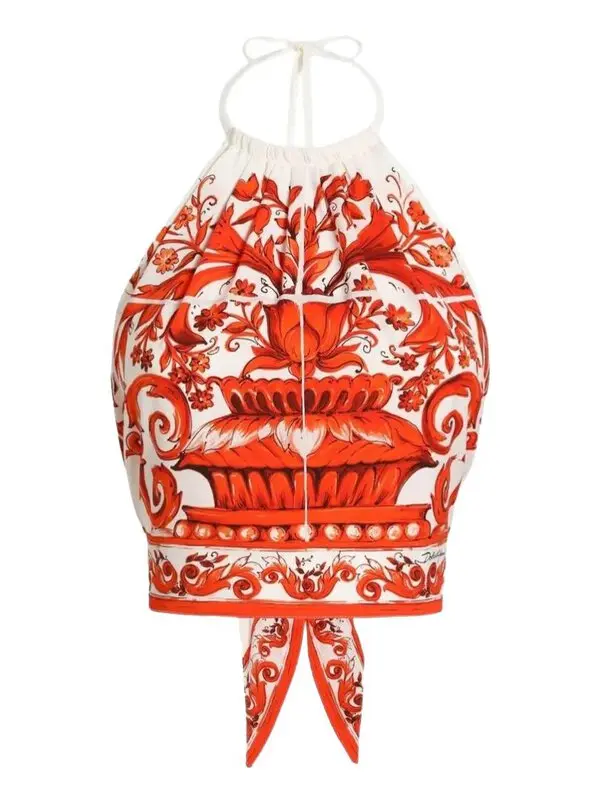 Dolce & Gabbana Majolica-print Charmeuse Top - Multicolor