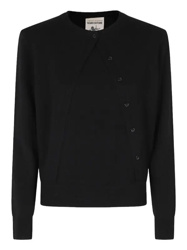 SEMICOUTURE Crew Neck Long Sleeve Sweater - Black