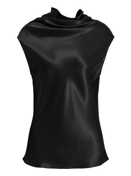 Alberta Ferretti Sleeveless Satin Top With Fluid Neckline - Black