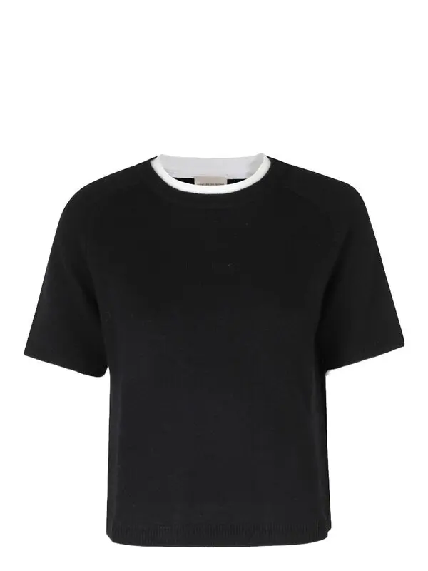 SEMICOUTURE Crew-neck Short Sleeve Sweater - Black