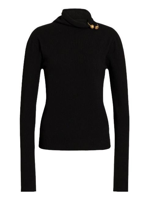 Alberta Ferretti Wool, Silk, And Cashmere Turtleneck Sweater With Floral Brooch - Black