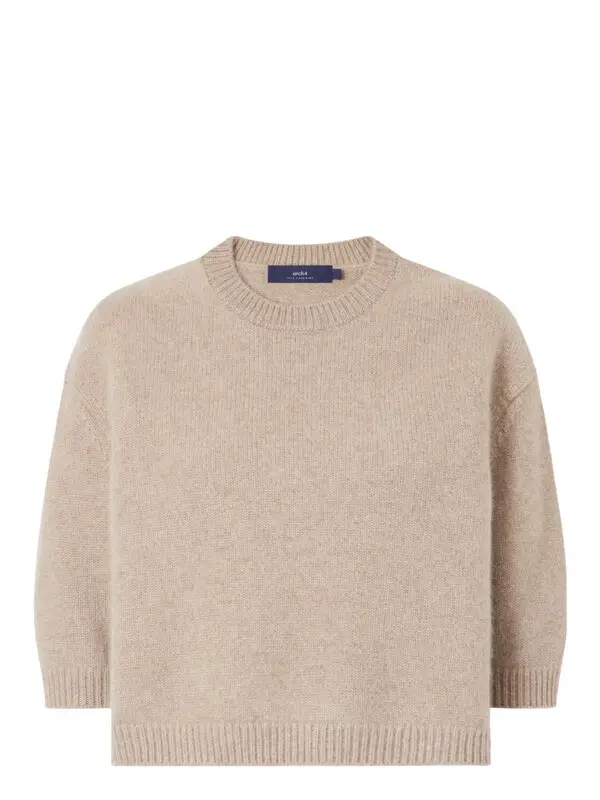 Arch4 Cashmere High Neck Short Sleeve Knit Top - Beige