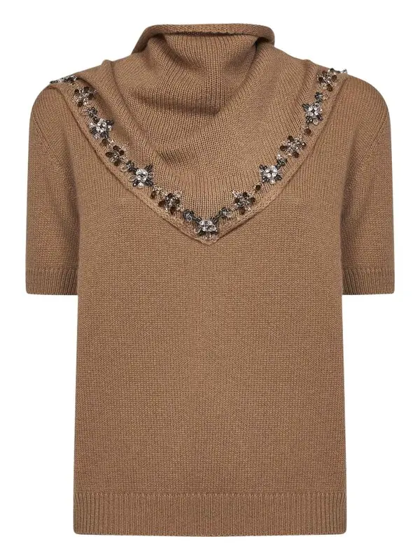 Prada Embellished Knitted Jumper - Camel Brown