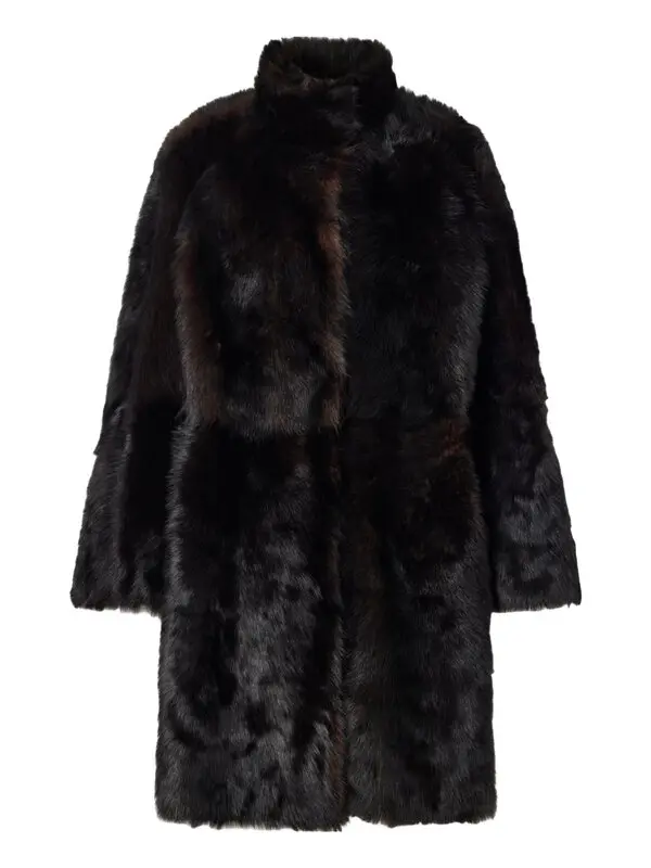 Nour Hammour Long-sleeved Shearling Coat - Dark Brown
