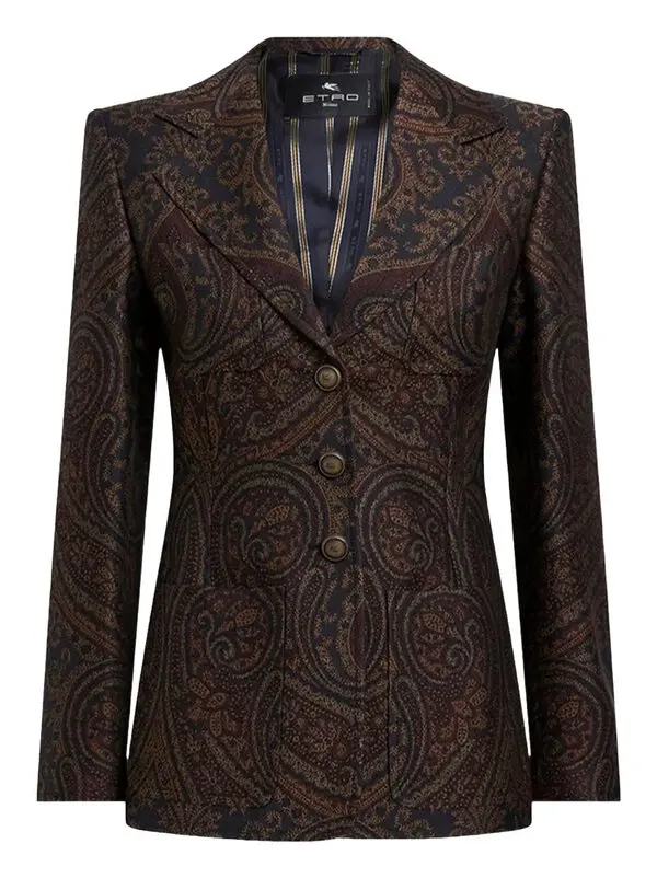 Etro Single-breasted Wool-blend Jacquard Jacket With Paisley Motif - Black