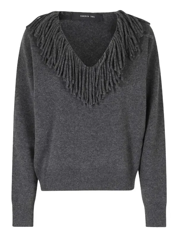 Federica Tosi V-neck Fringe Sweater - Black