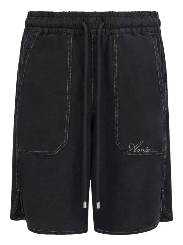 Amiri Script Linen Bermuda Shorts - Black