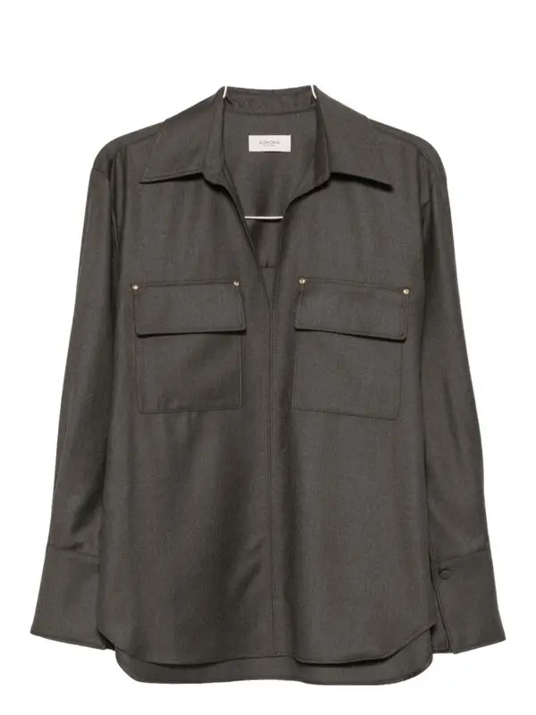 Agnona Chest Pocket Long Sleeve Blouse - Black