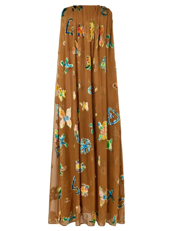 ALEMAIS Velvet-trimmed Gathered Metallic Silk-blend Gown - Brown