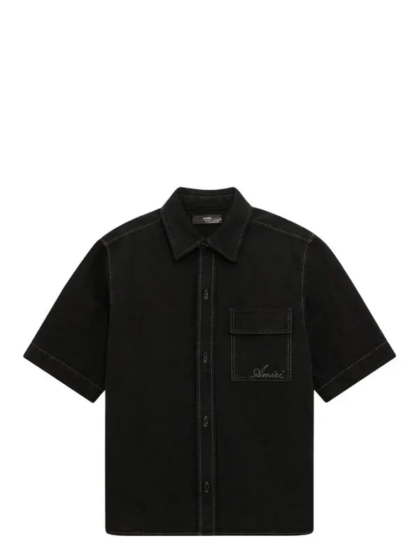 Amiri Script Linen Short-sleeve Shirt - Black