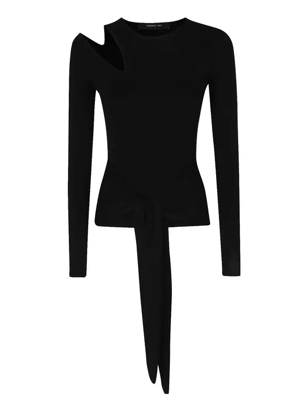 Federica Tosi Long Sleeve Crewneck Top With Tie Detail - Nero