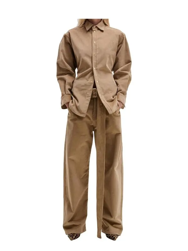 DARKPARK Dalila Belted Corduroy Wide-leg Trousers - Beige