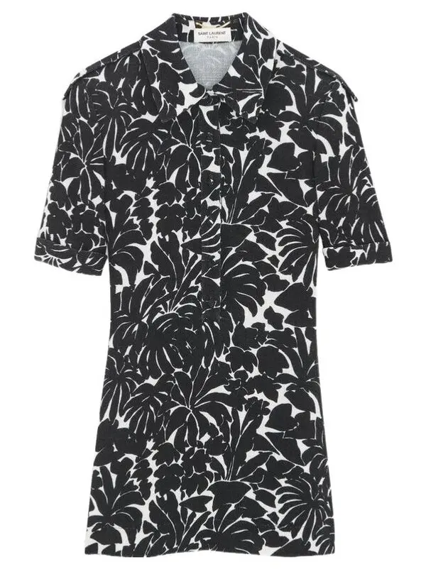 Saint Laurent All-over Printed Short-sleeved Shirt Dress - Black