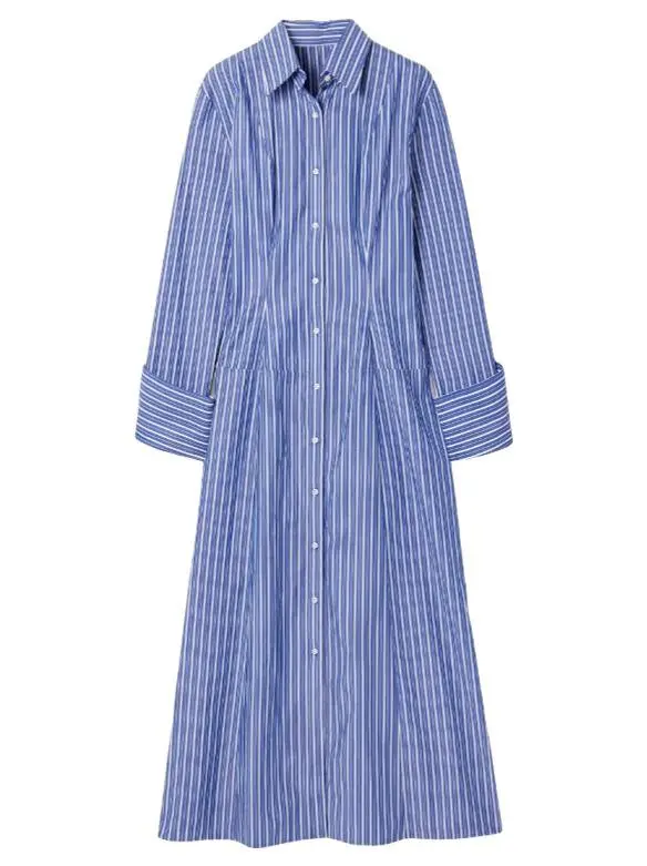 Brandon Maxwell Striped Cotton Poplin Midi Shirt Dress - No