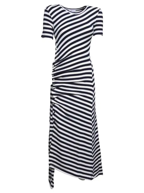 Rabanne Striped Draped Midi Dress - Black