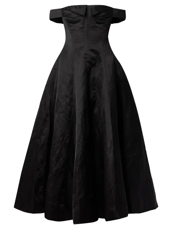 JASON WU Off-the-shoulder Ruched Satin Gown - Black