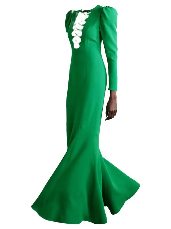 Andrew Gn A Crepe Dress Decorated With Crystal Straps - Green
