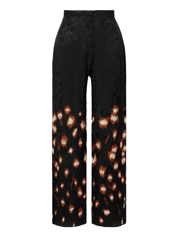 Johanna Ortiz Printed Jacquard Satin Straight-leg Pants - Black