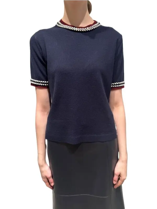 Max Mara Short-sleeved Knitwear With Contrasting Trim - Black