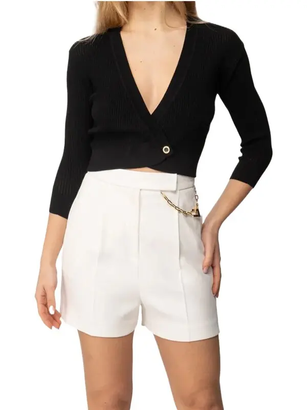 Elisabetta Franchi V-neck Knit Top With Perforations And Branded Back Print - No